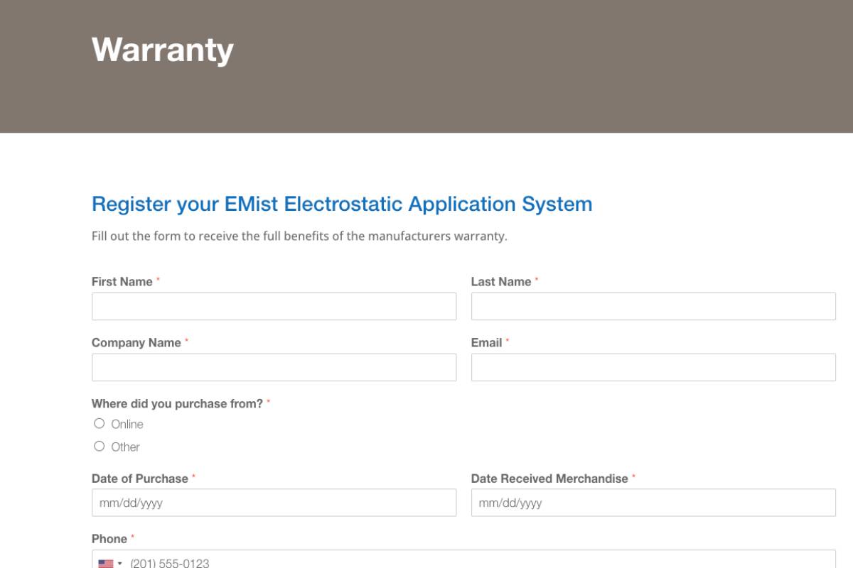 Warranty Registration | EMist Electrostatic Sprayers